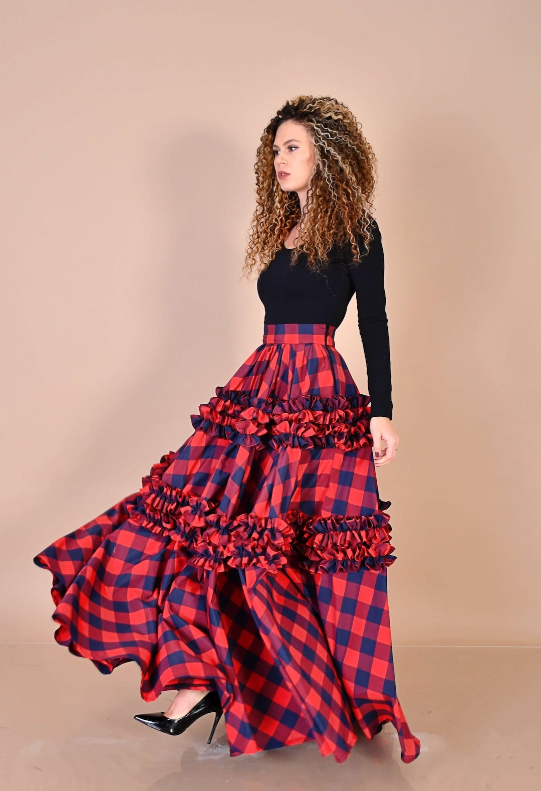 Ruffles Red Checks Skirt Made of Cotton With Ruffles Amazing Riding ...