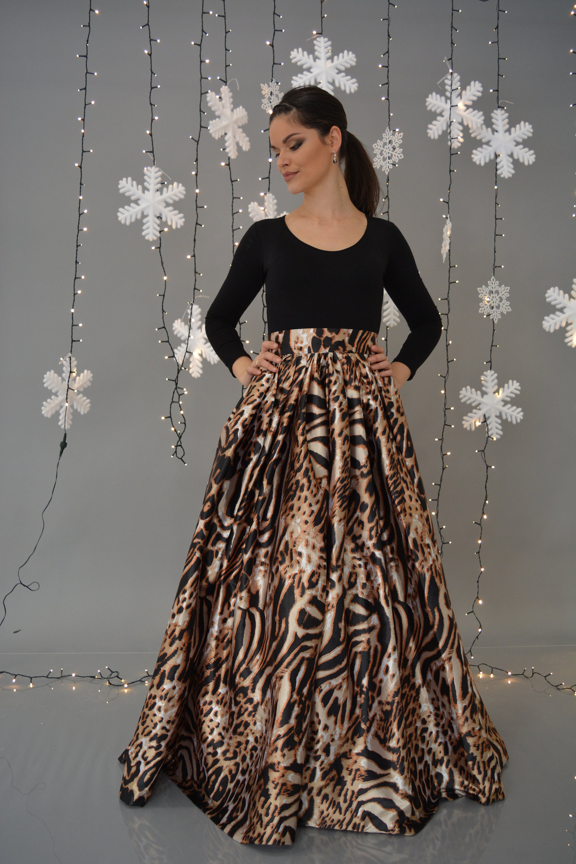 Leopard Print Skirt/ Animal Print Skirt/ Full Lenght Skirt/ Lined Skirt ...