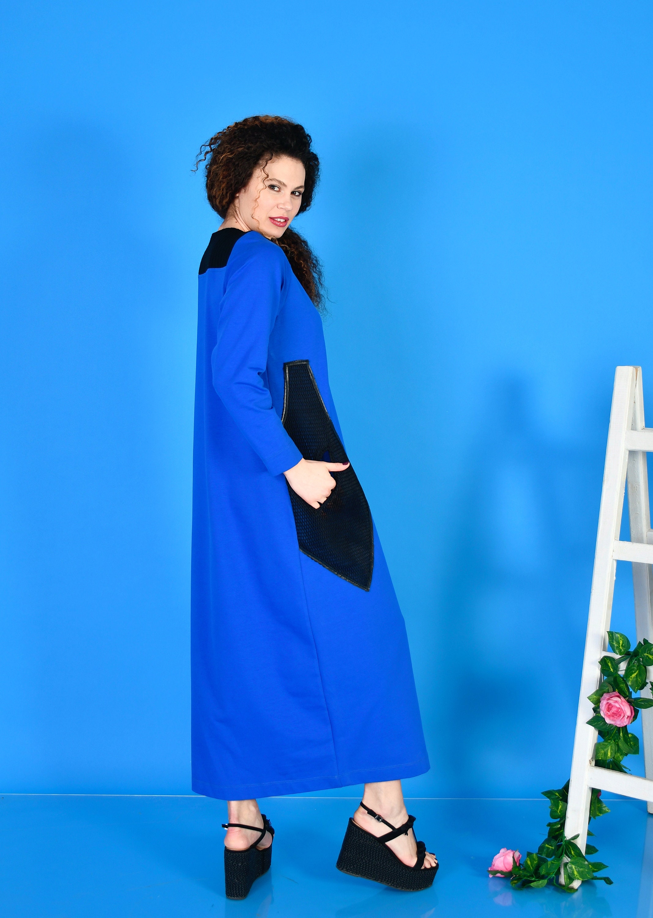 Blue Dress/ Winter Dress/ Cold Weather Dress/ Streetwear | Etsy