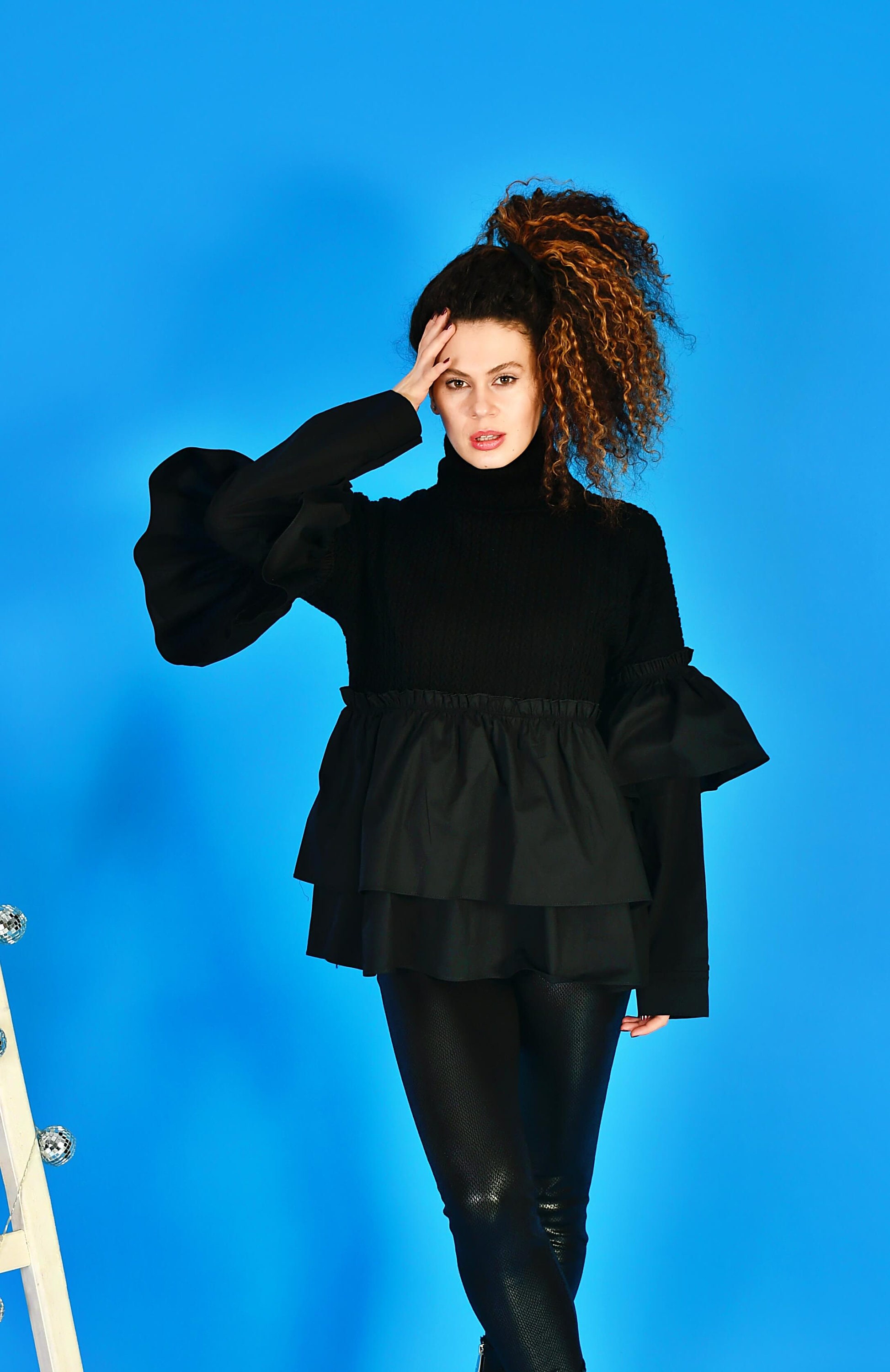 Modern Black Sweater With Layered Ruffles/ Fashionable Knitted | Etsy