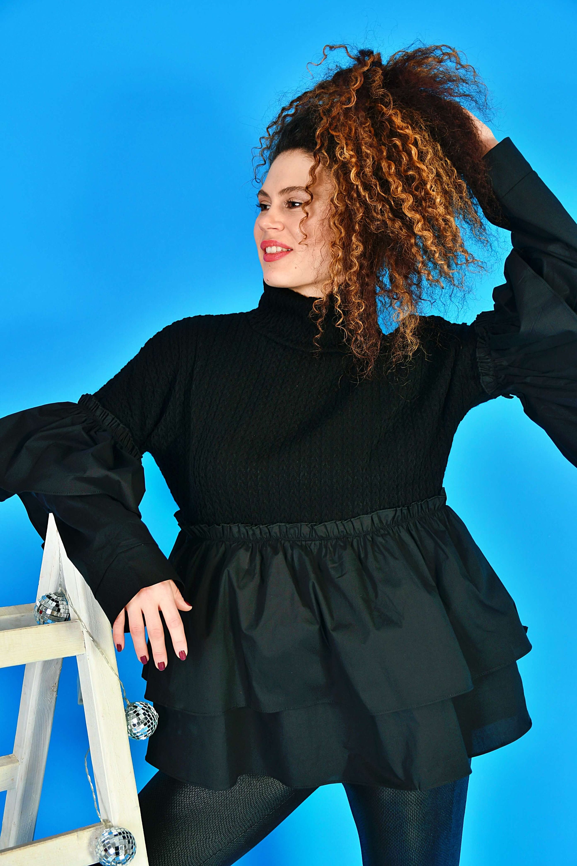 Modern Black Sweater With Layered Ruffles/ Fashionable Knitted | Etsy