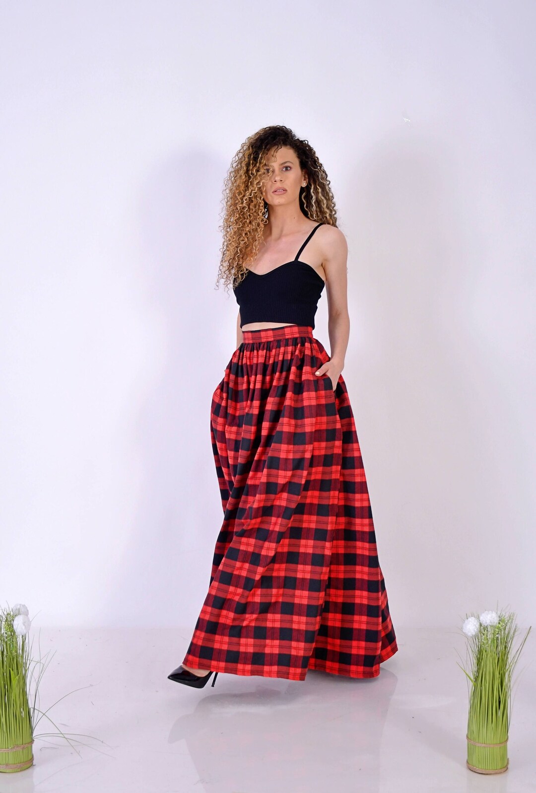 Red Checks Skirt With Pockets/ Red Tartan Skirt/ Christmas Skirt With ...