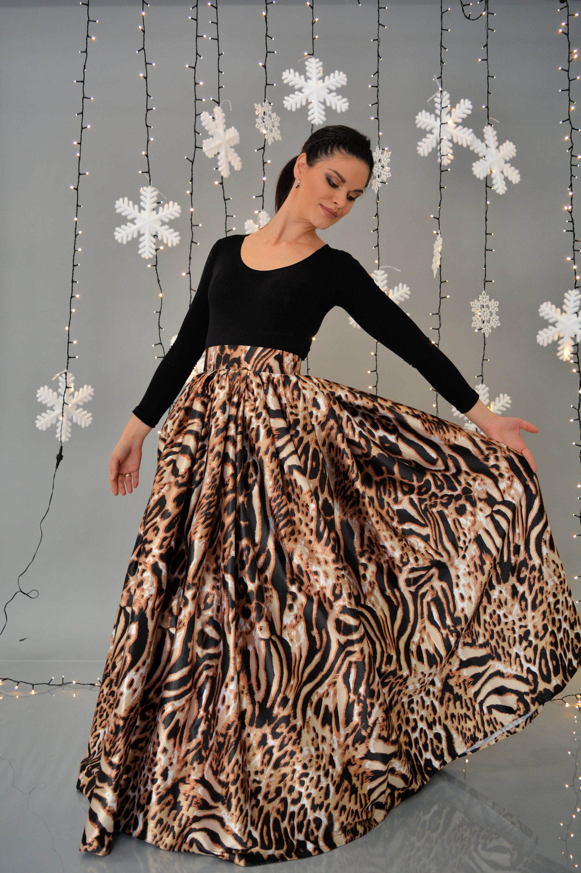 Leopard Print Skirt/ Animal Print Skirt/ Full Lenght Skirt/ Lined Skirt ...