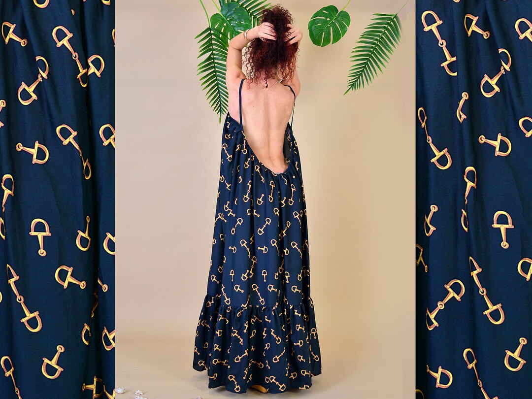 Cotton Viscose Dress/ Chain Dress/ Beach Dress/ Open Back Dress/ Black ...