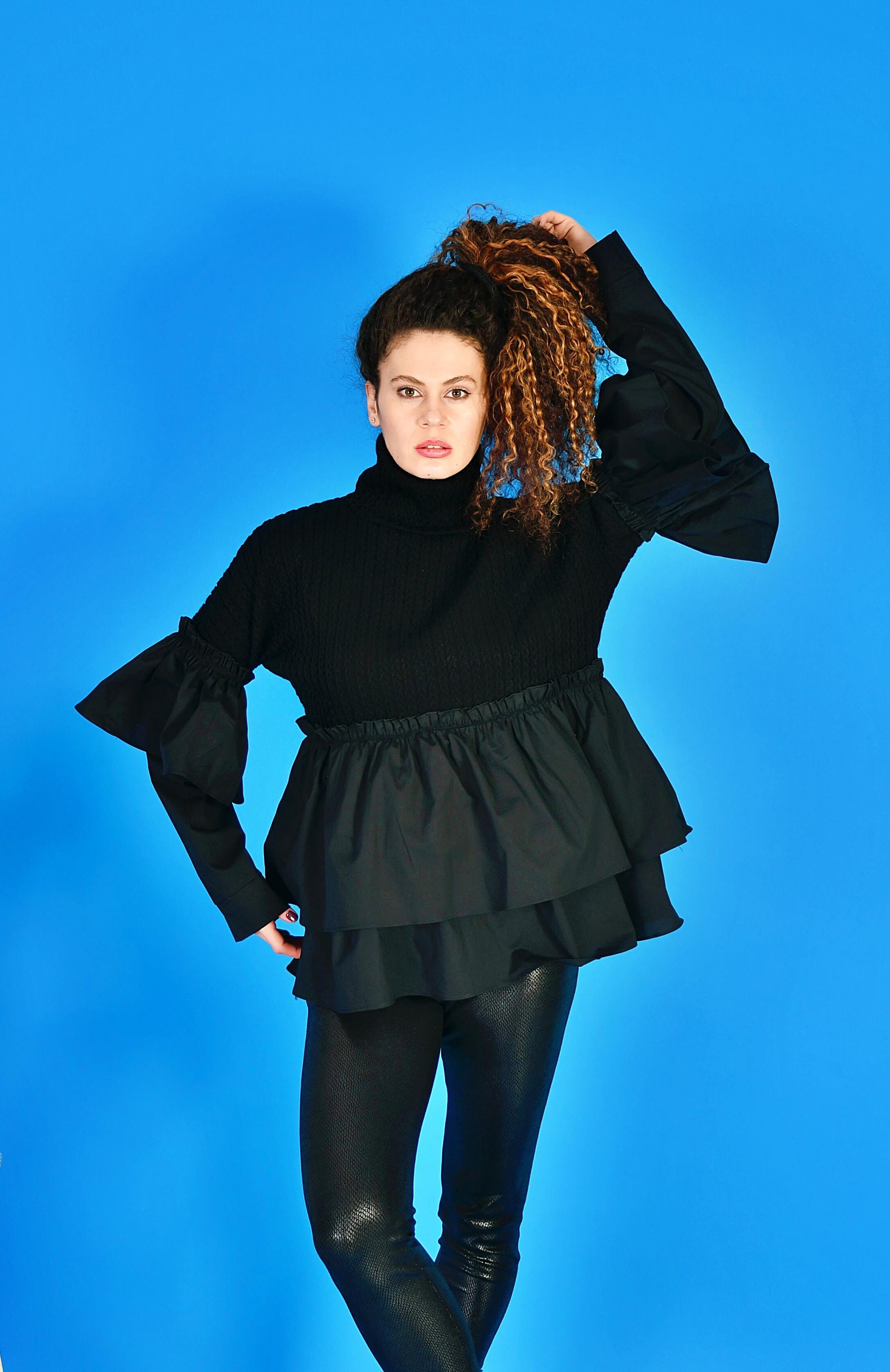 Modern Black Sweater With Layered Ruffles/ Fashionable Knitted | Etsy