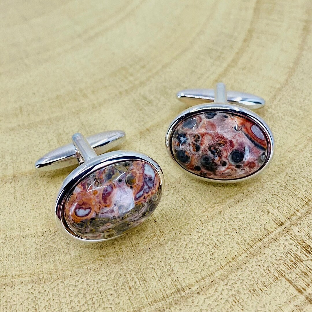 Leopard Skin Agate Gemstone Oval Silver Plated Cufflinks - Etsy Australia