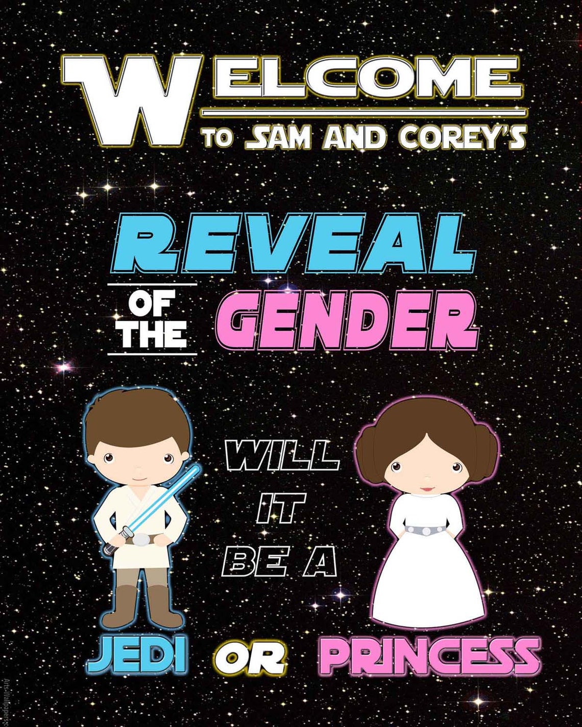Star Wars Gender Reveal Welcome Sign, Jedi or Princess (digital Item ...
