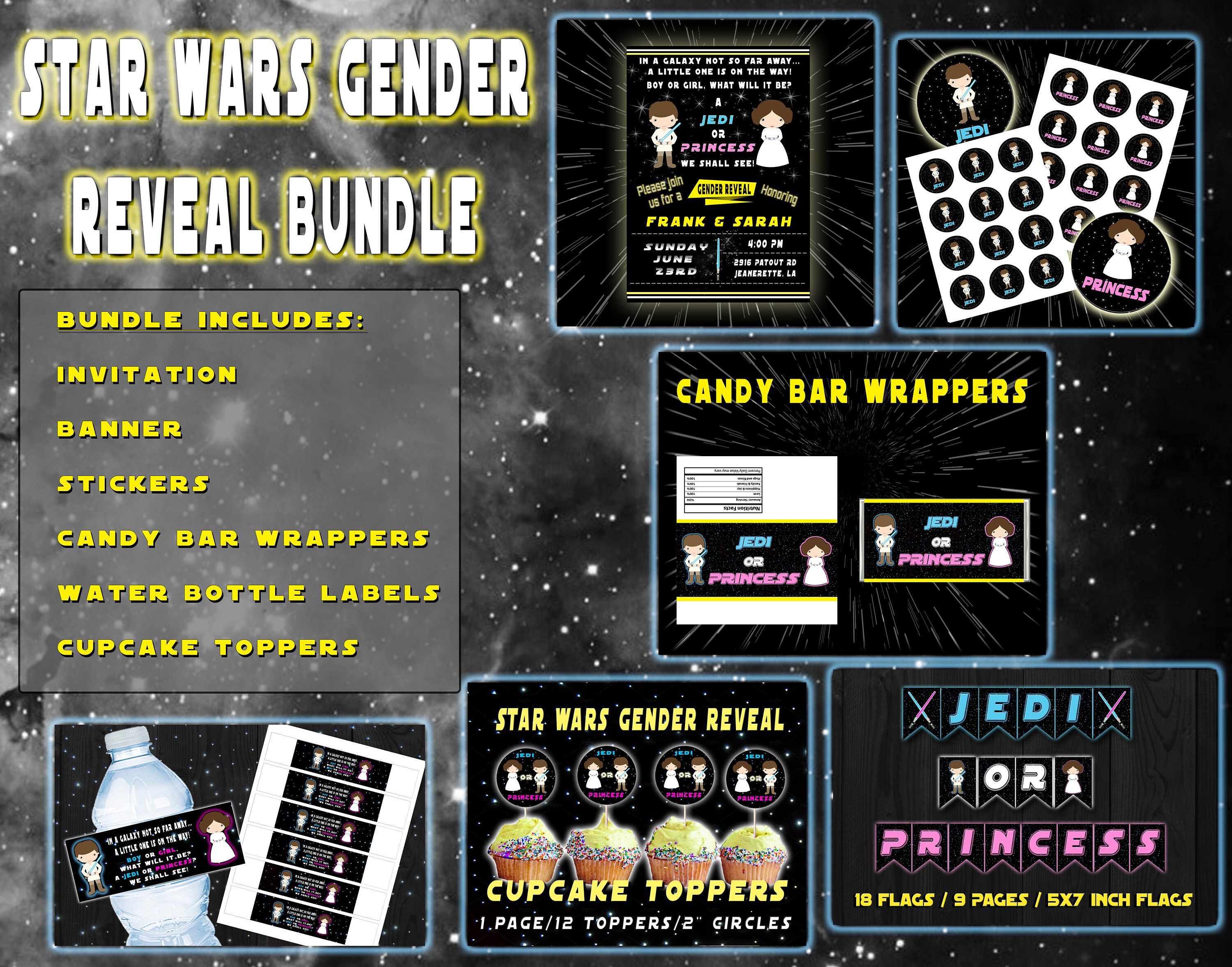 Star Wars Gender Reveal BUNDLE, Jedi or Princess, DIGITAL DOWNLOADS - Etsy