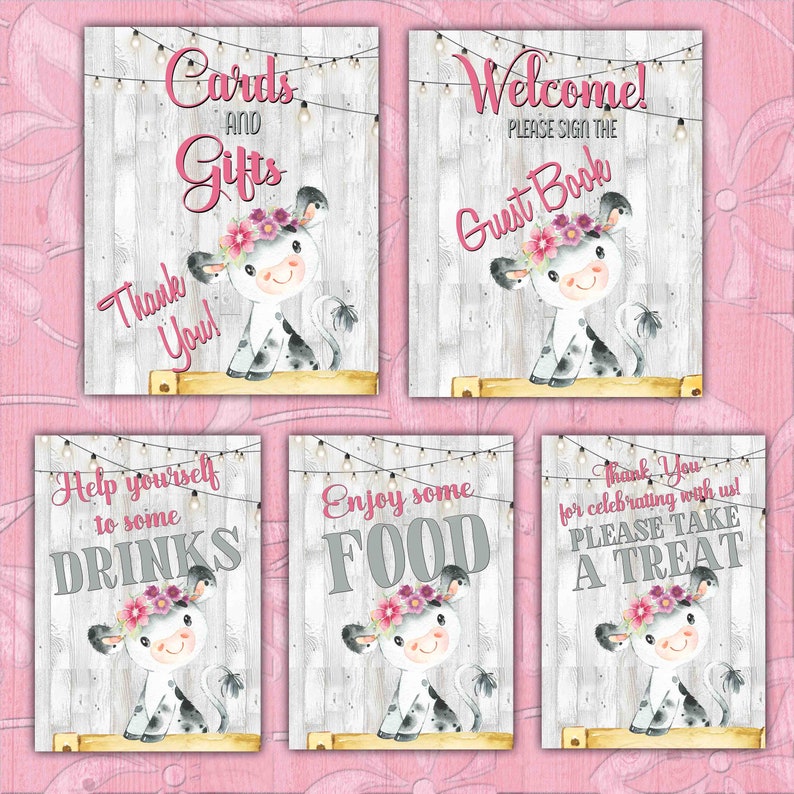 Baby Cow Baby Shower Table Signs Package Girl Printable - Etsy