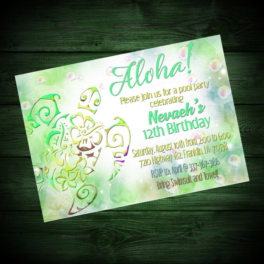 Hawaiian Sea Turtle Pool Party Birthday Invitation, 5x7 Printable - Etsy