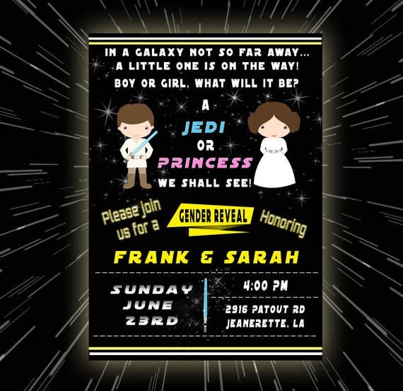 Star Wars Gender Reveal JEDI OR PRINCESS Invitation Printable - Etsy