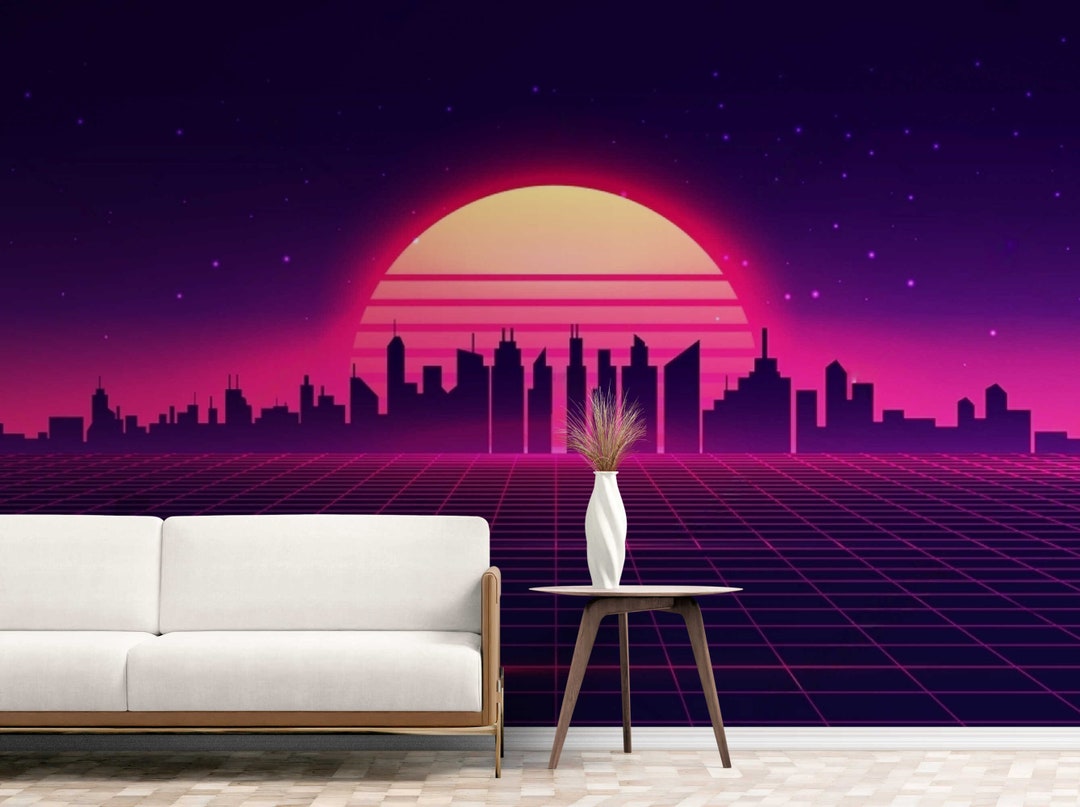 Retro Cyberpunk Wallapper Peel and Stick Wall Mural | Wallpapergpt ...