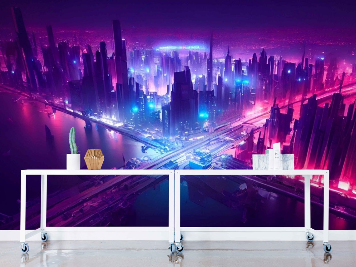 Wallpapers Cyberpunk City Art Wall Mural 3D Night City Wallpaper ...