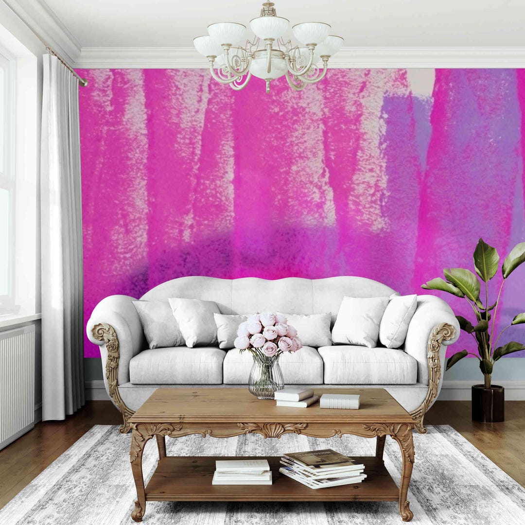 Abstract Pink and Purple Wall Mural: Modern Color Block Wallpaper, Peel ...