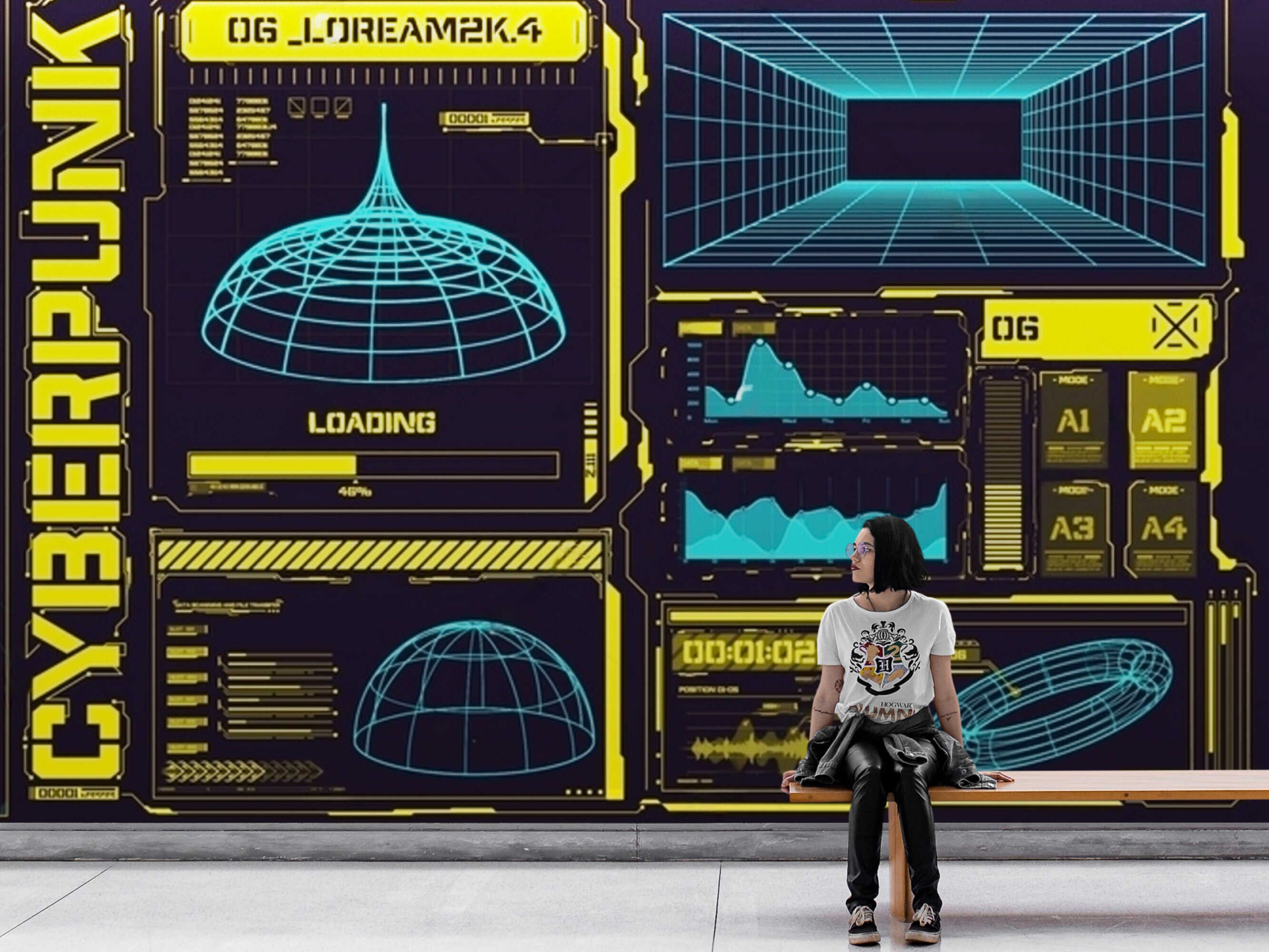 Cyberpunk Wallpaper Mural, Retro Futurictic, Cyber Wall Mural, Peel and ...