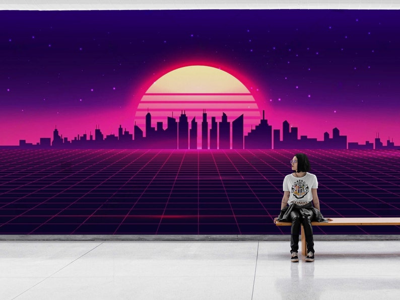Retro Cyberpunk Wallapper Peel and Stick Wall Mural - Etsy