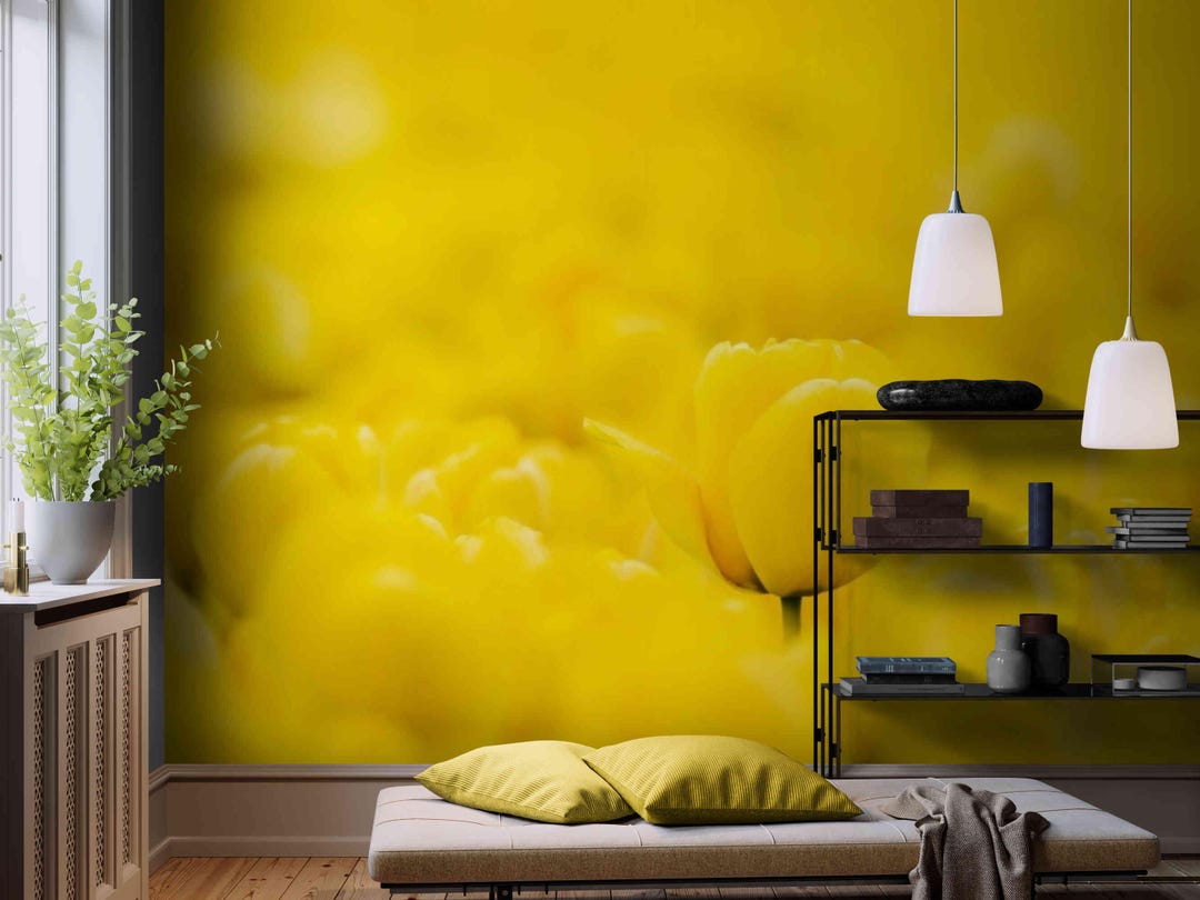 Bold Yellow Floral Wall Mural: Peel and Stick Wallpaper - Etsy