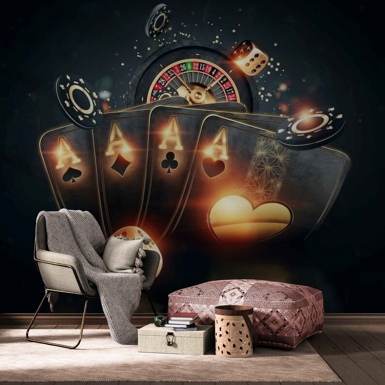 3D Casino Wallpaper Mural: Peel and Stick Poker Wall Art - Etsy UK