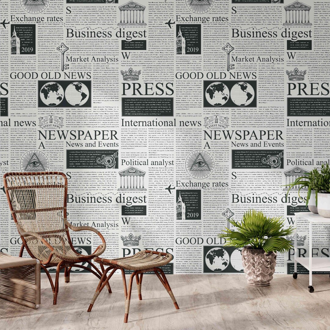 Vintage Newspaper Print Wallpaper – Financial News Peel and Stick Wall ...