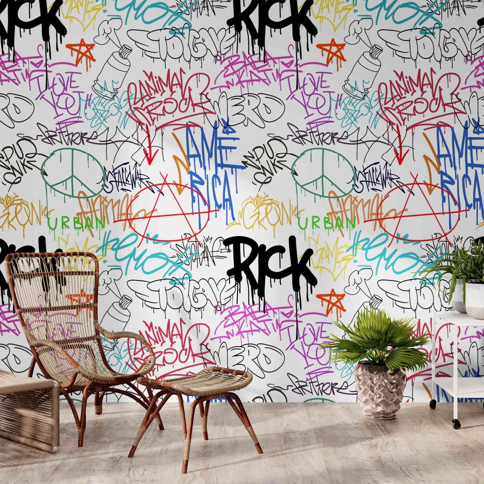 Cool Graffiti Wall Wallpaper for Walls Peel and Stick Colorful Photo Wall Mural, Lovely Boys ...