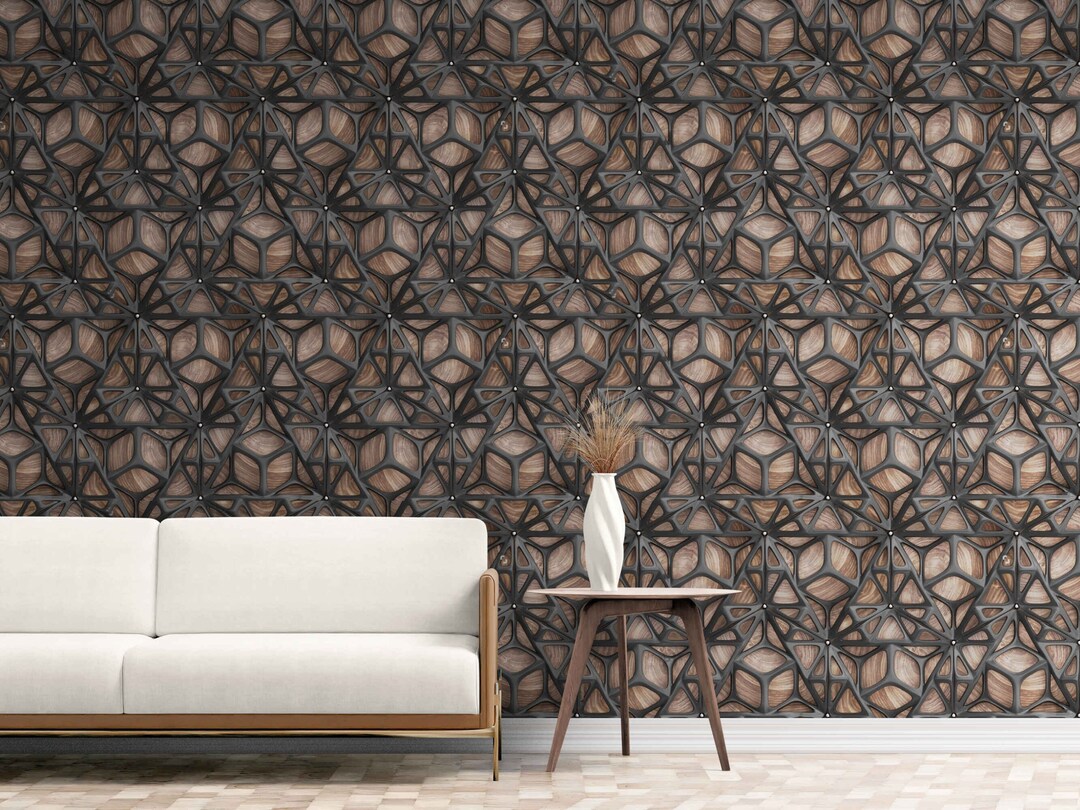 Modern Wooden 3D Wall Paper, Removable Wallpaper, Living Room Wallpaper ...