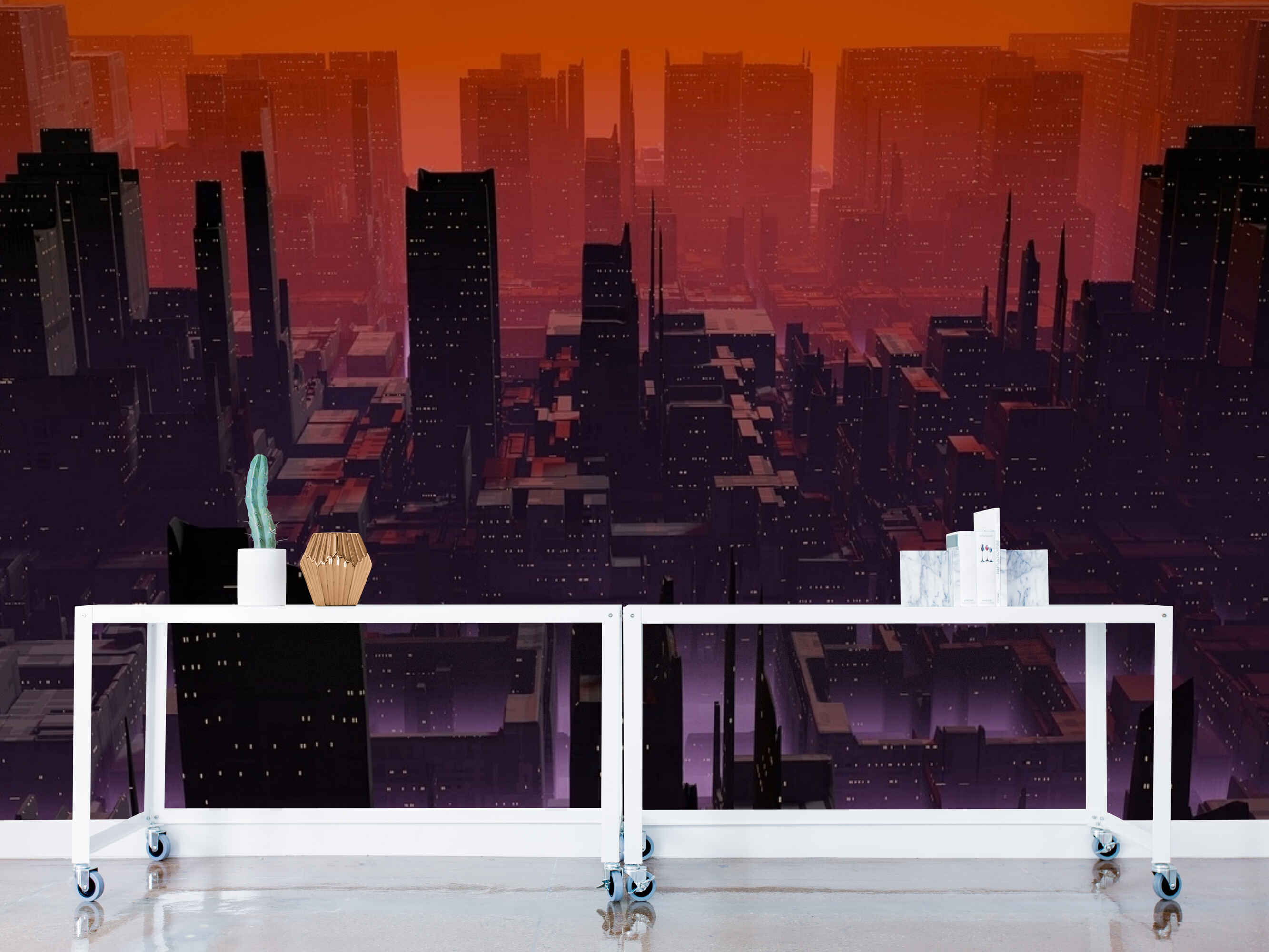 Custom Cyber Decor, Cyberpunk City Wall Paper Mural, Dark Orange ...