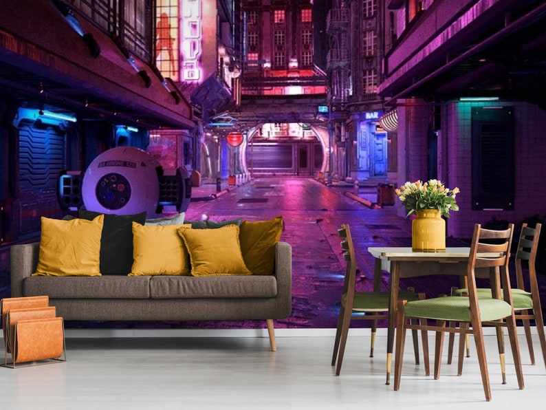 Neon Night Cyberpunk City Wallpaper Peel and Stick Custom 3d Wallpaper ...