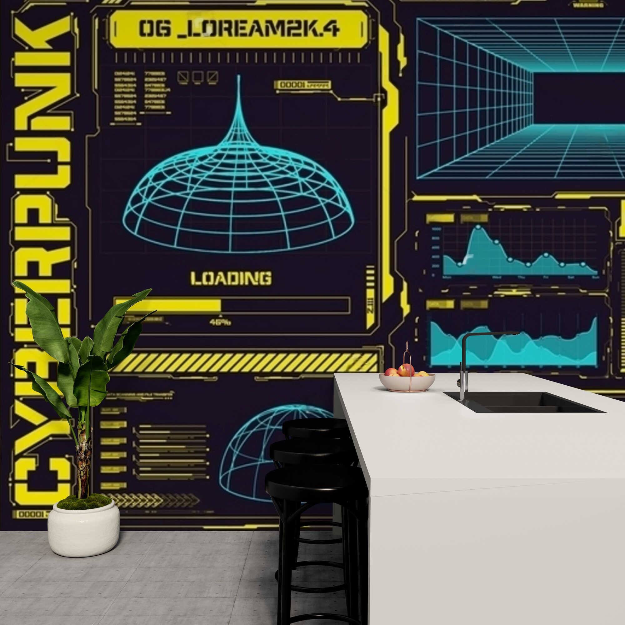 Cyberpunk Wallpaper Mural, Retro Futurictic, Cyber Wall Mural, Peel and ...