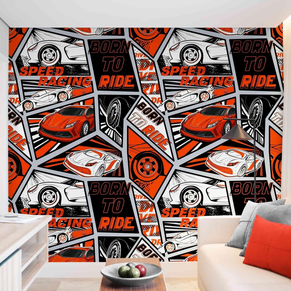 Born to Ride Race Car Wall Mural – Peel and Stick or Traditional ...