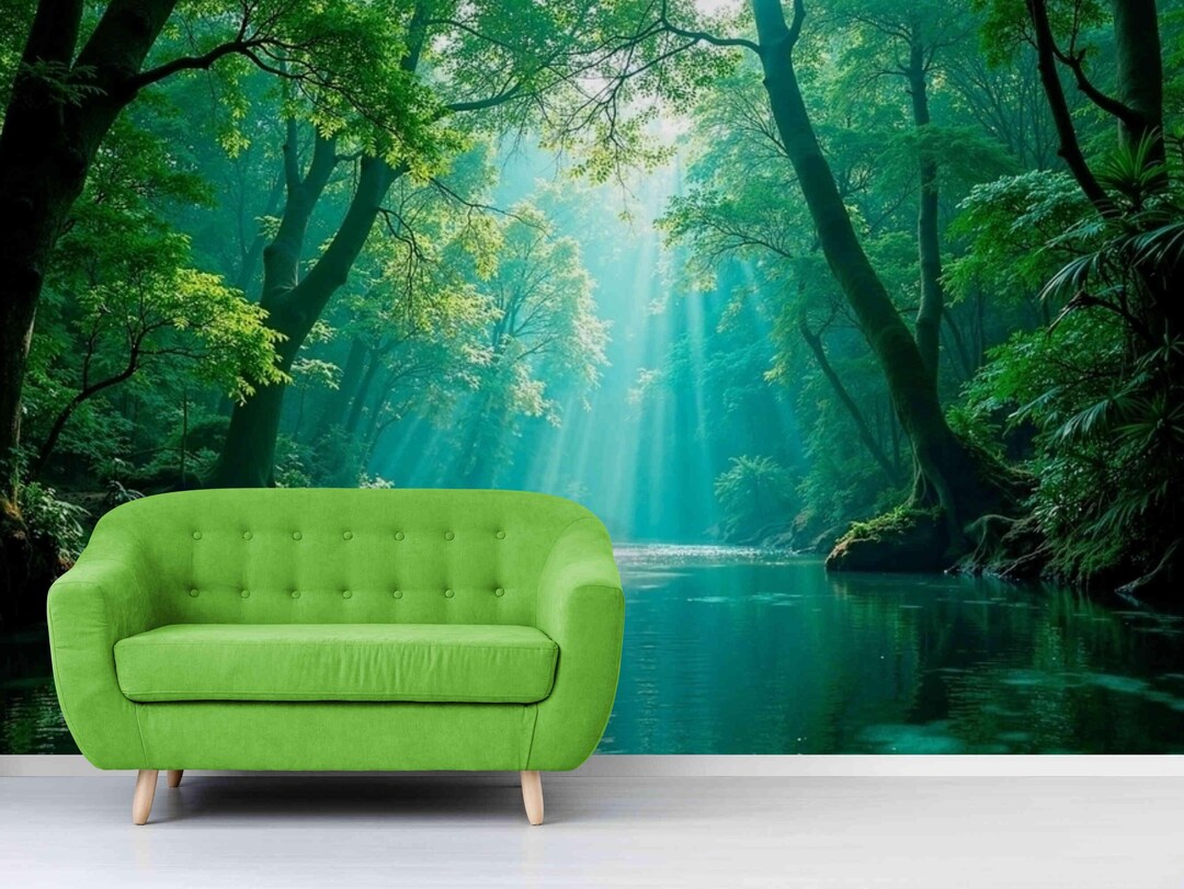 Enchanted Forest River Wall Mural: Relaxing Woodland Landscape ...