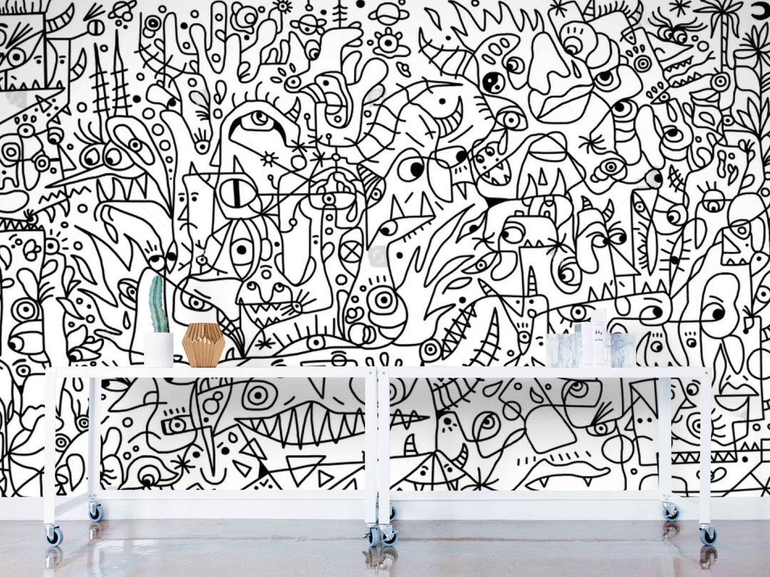 Wall Murals Black and White Abstract Pattern Wallpaper Monochrome Art ...