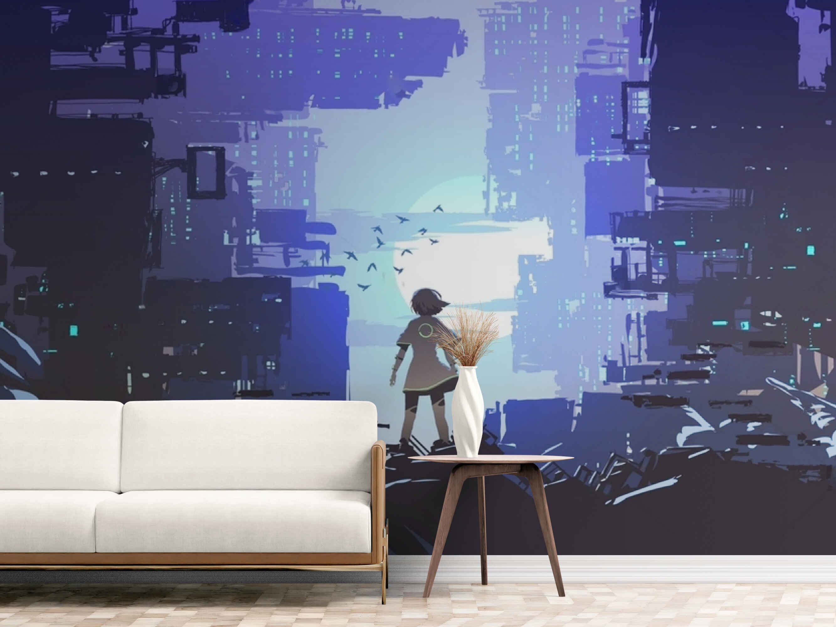 Wallpaper Mural, Cyberpunk Wallpaper, Young Girl Standing, Looking on ...