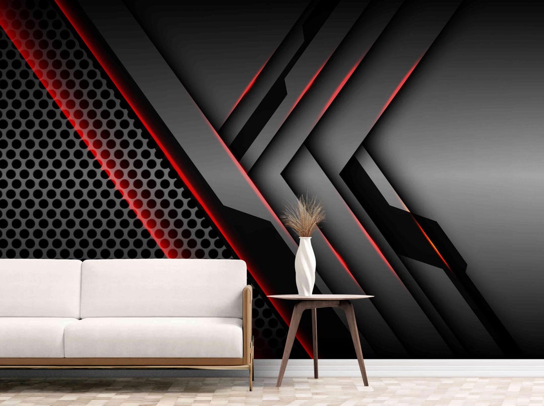 Red and Black Cyber Mesh Wallpaper – Futuristic Mural, Peel & Stick or ...