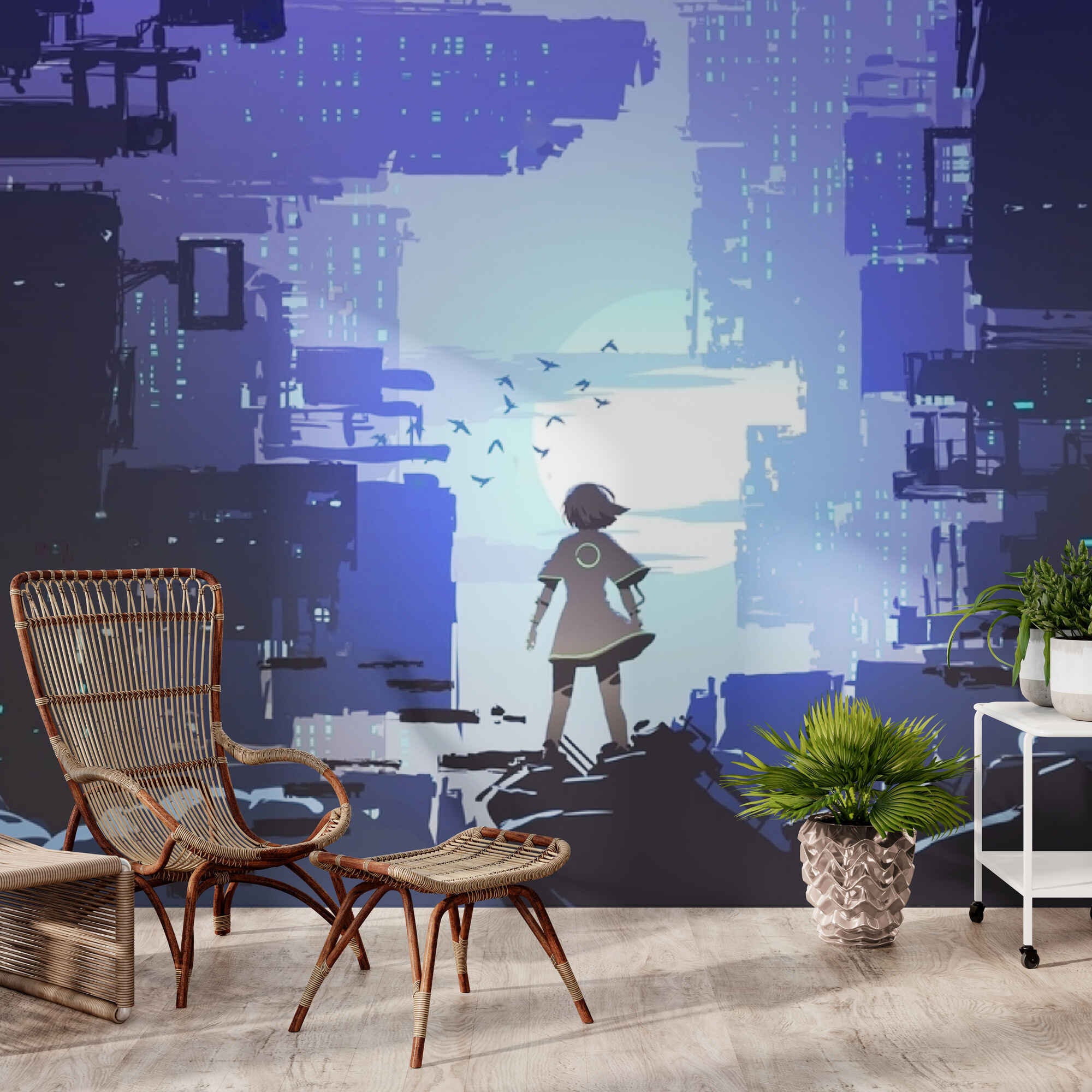 Wallpaper Mural, Cyberpunk Wallpaper, Young Girl Standing, Looking on ...