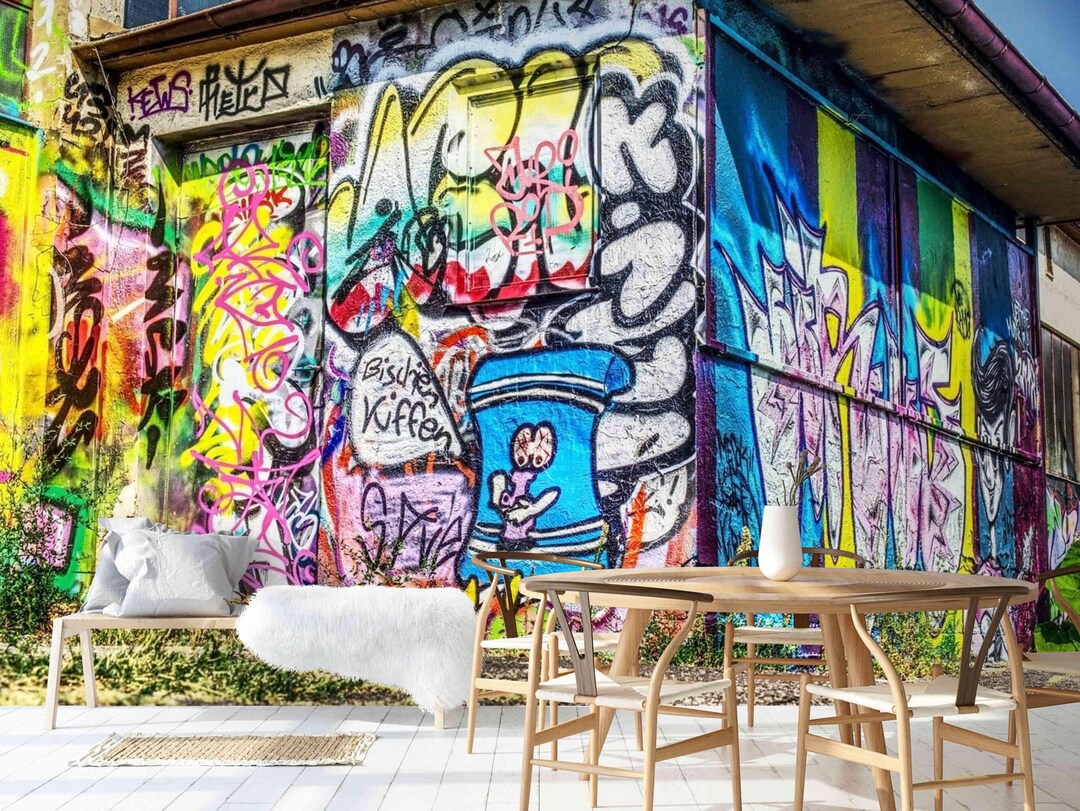 Urban Street Graffiti Neon Punk Peel and Stick Wallpaper - Bold Wall ...