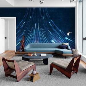 Blue Streak 3D Art High-tech Wall Design Internet Speed Mural Digital ...