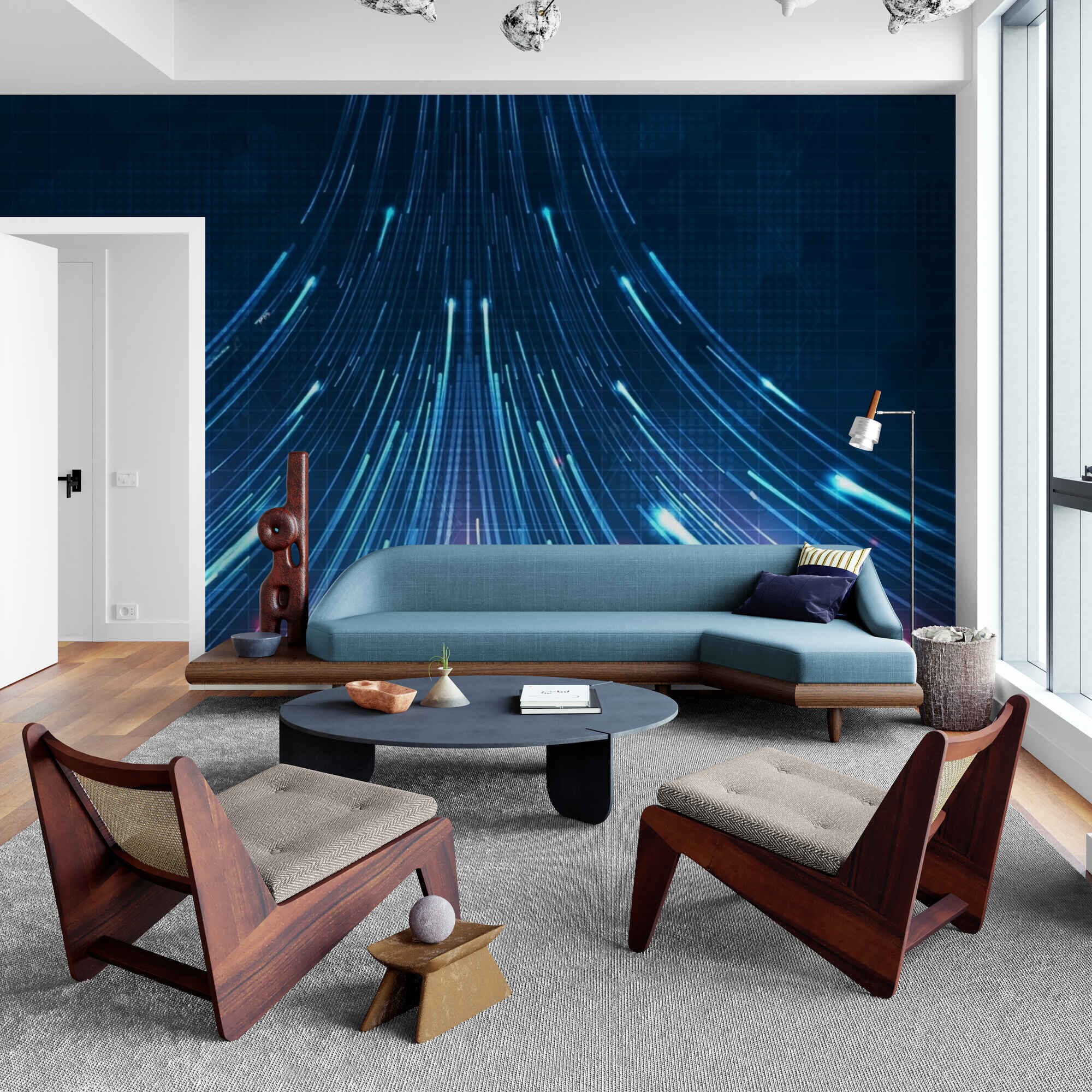 Blue Streak 3D Art High-tech Wall Design Internet Speed Mural Digital ...