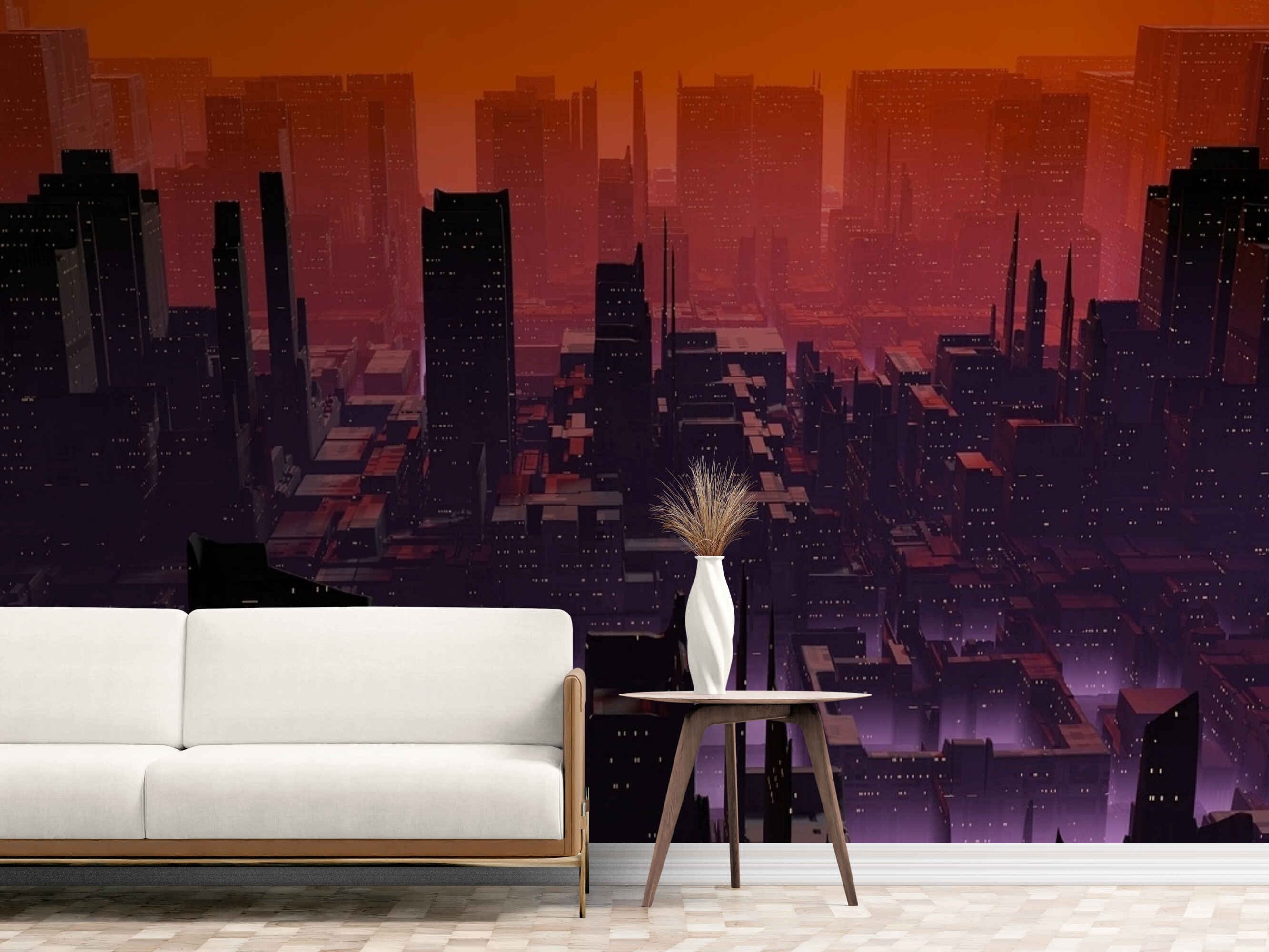 Custom Cyber Decor, Cyberpunk City Wall Paper Mural, Dark Orange ...