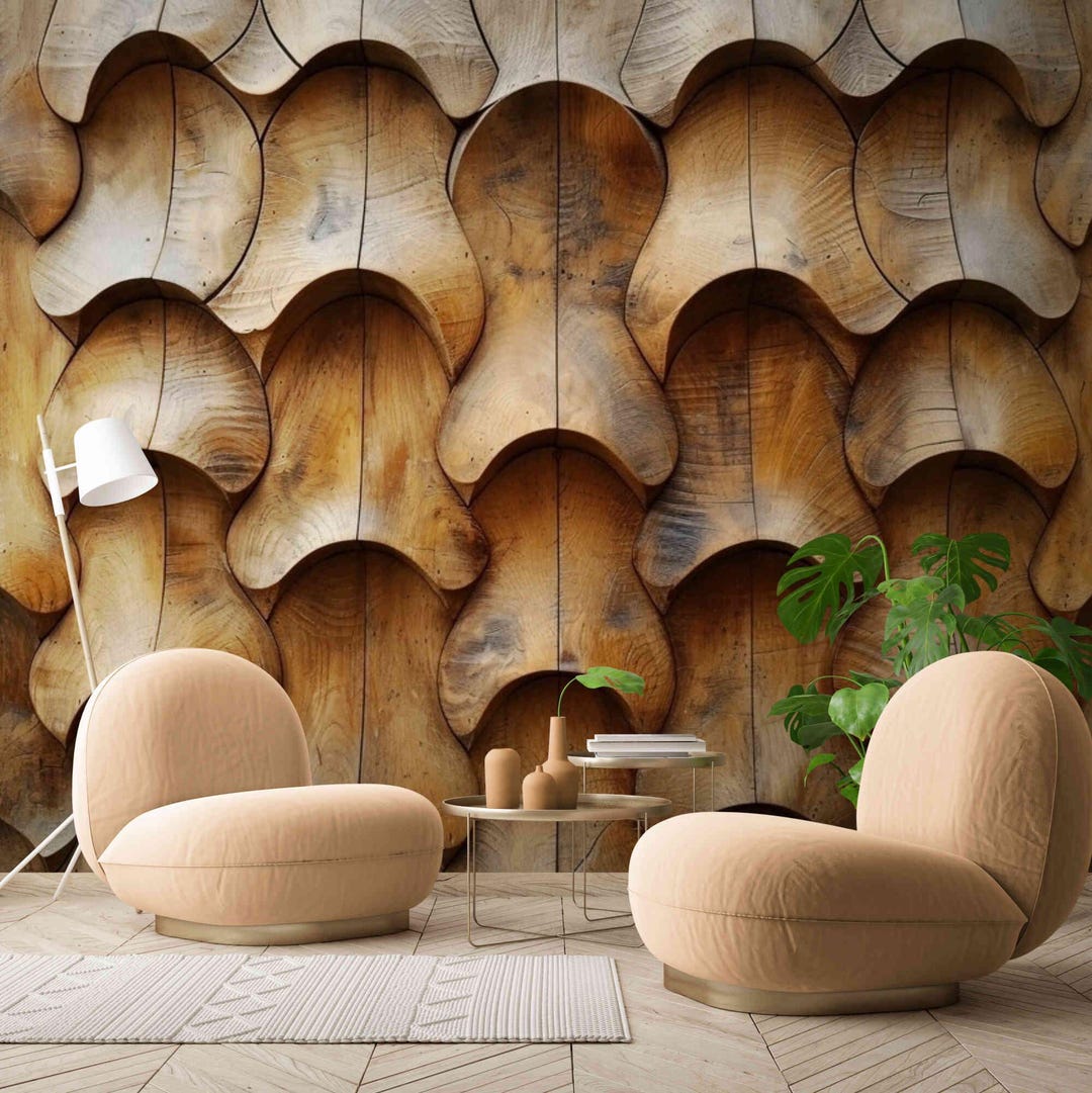 3D Carved Wood Wall Mural: Rustic Modern Peel and Stick Wallpaper - Etsy