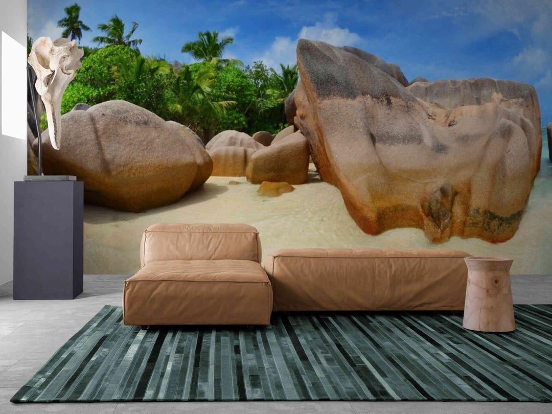 Tropical Beach Rock Formation Wall Mural – Peel and Stick Exotic Island ...