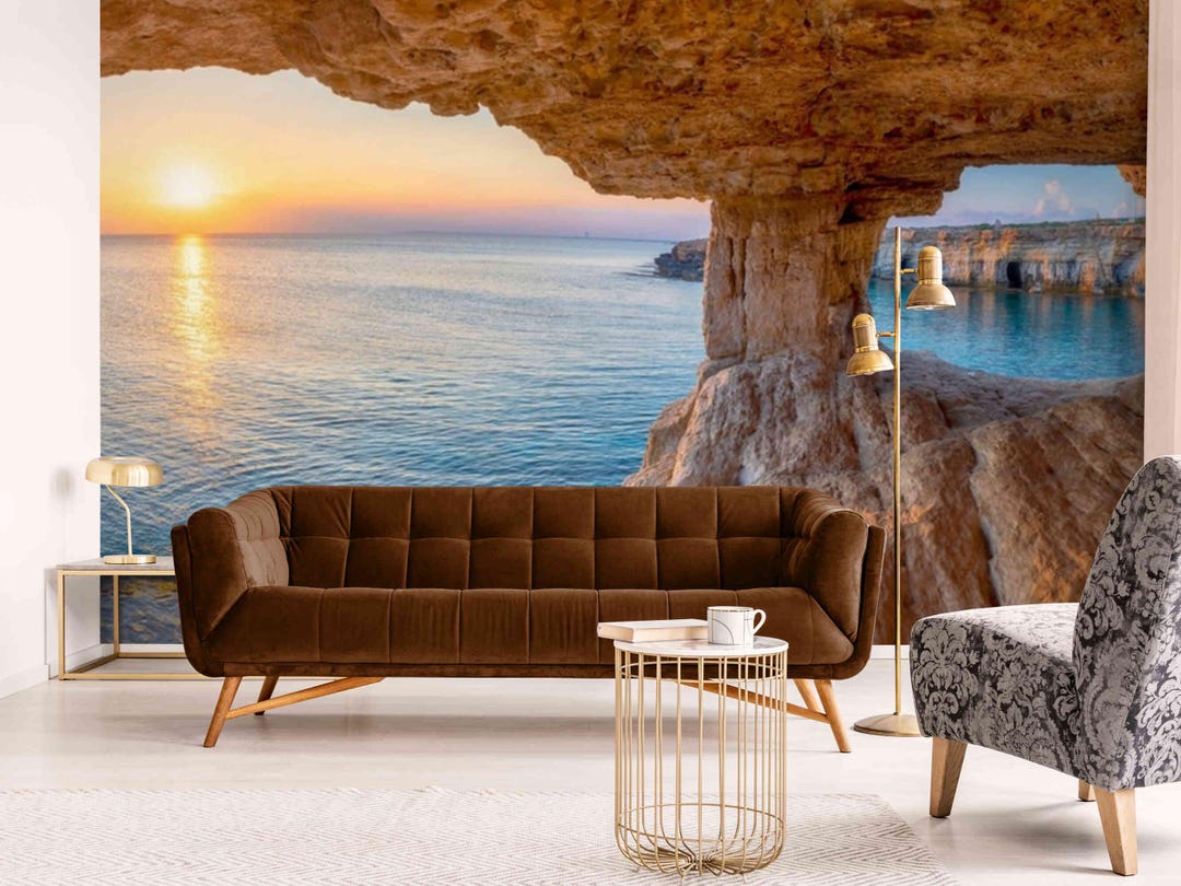 Seaside Cave Sunset Mural: Peel and Stick Ocean View Wallpaper - Etsy