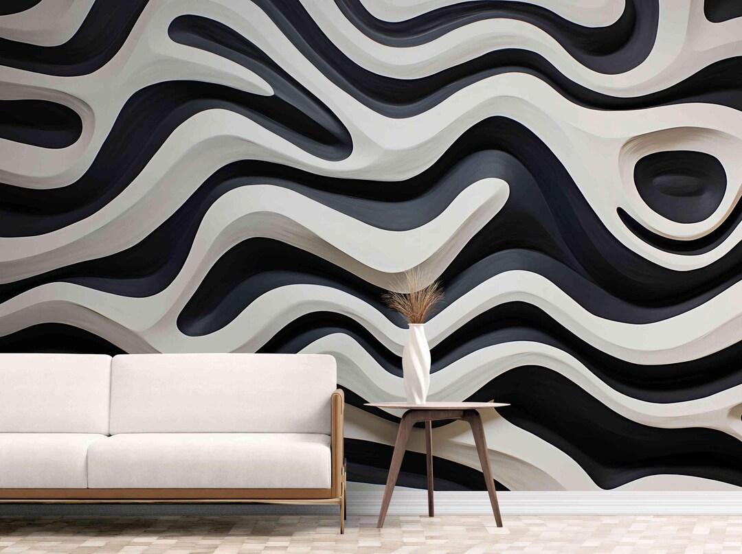 3D Wave Wallpaper Mural – Abstract Peel and Stick Vinyl Wall Decor - Etsy
