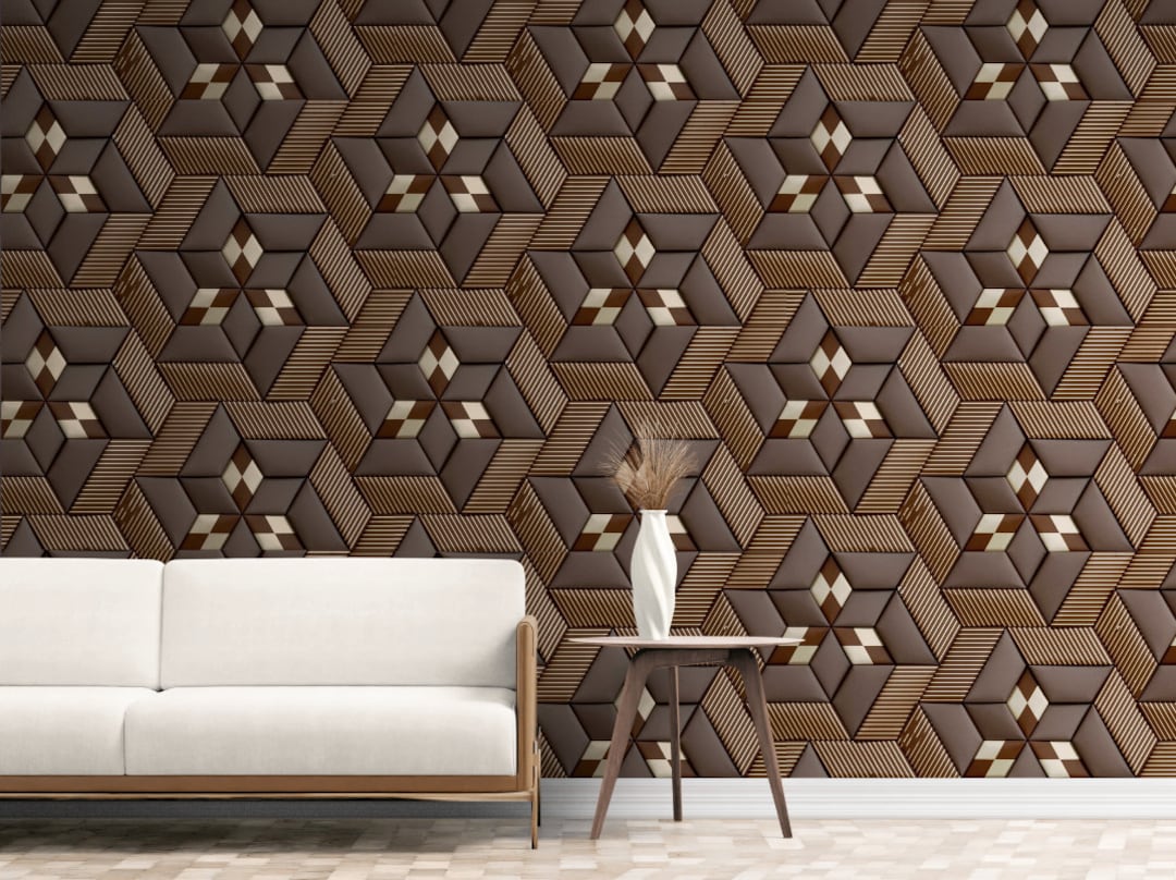 3D Mural Wallpaper Soft Geometry Design Brown Wall Decor Geometric ...