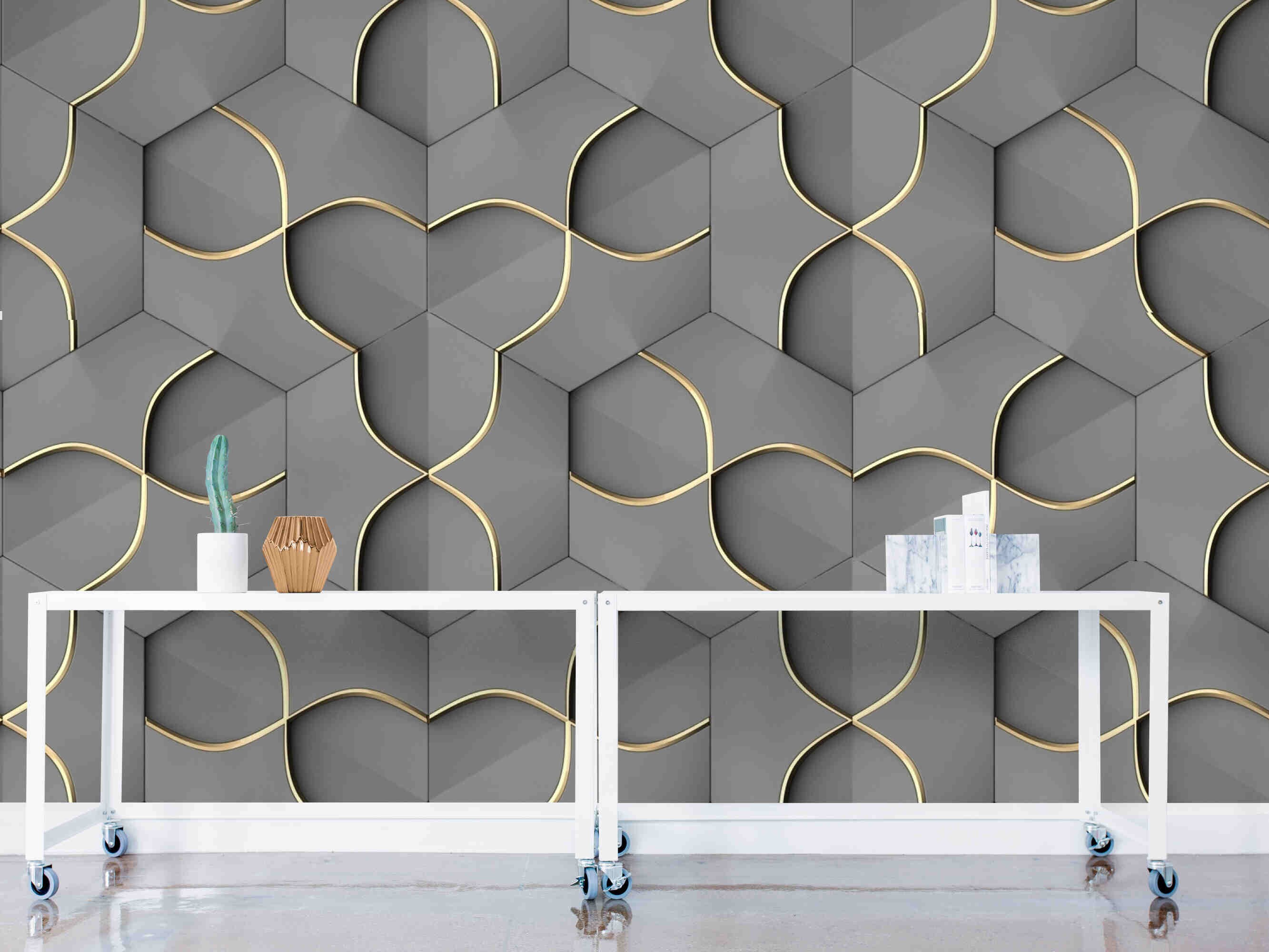 Gray 3D Wallpaper, 3D Wall Panels, Sophisticated Room Deco, Metallic ...