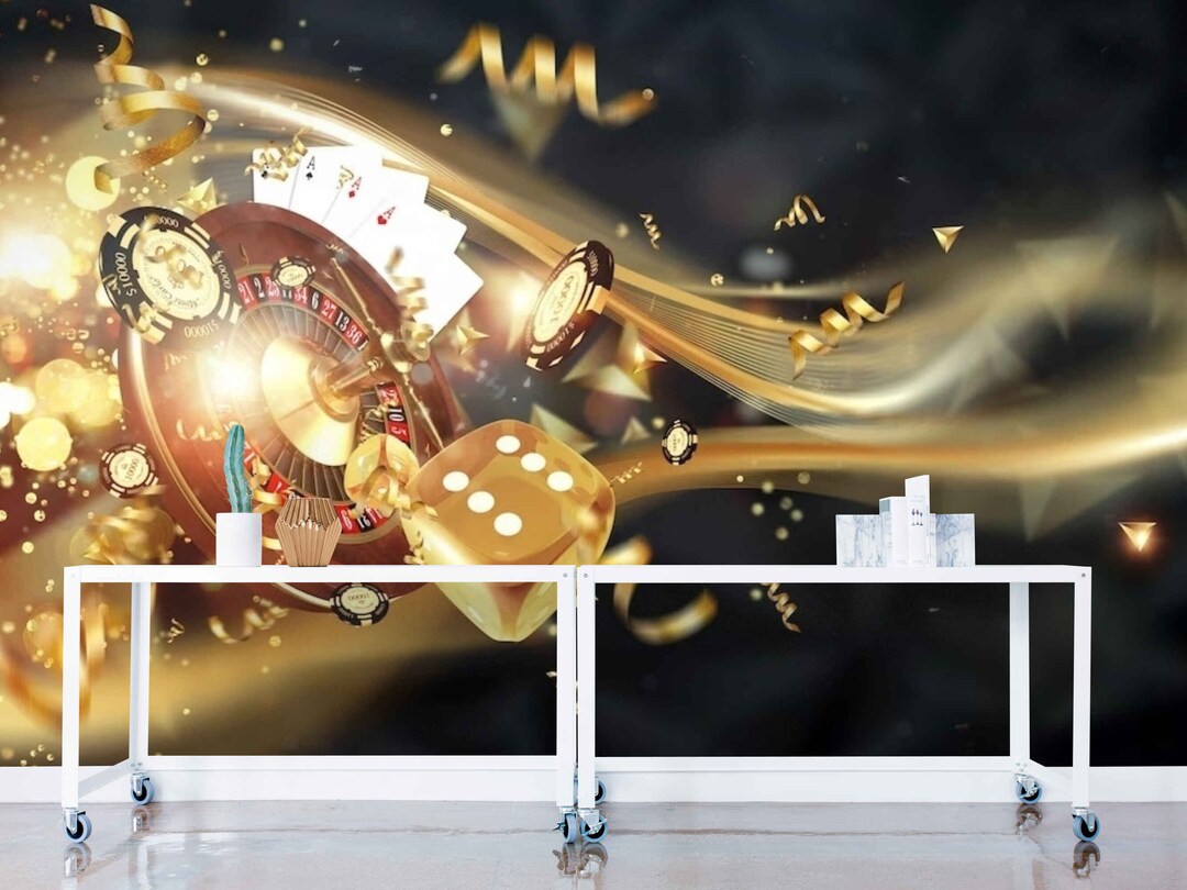 Buy Casino Wallpaper Mural: 3D Poker Art, Dice, Cards, Roulette Peel ...