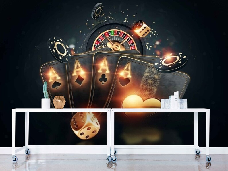 3D Casino Wallpaper Mural: Peel and Stick Poker Wall Art - Etsy UK