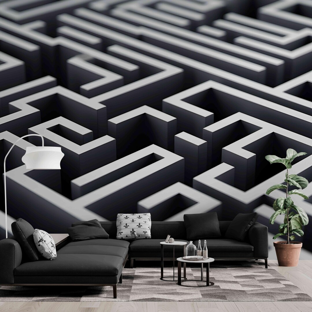 3D Textured Labyrinth Wall Mural – Modern Geometric Optical Illusion ...