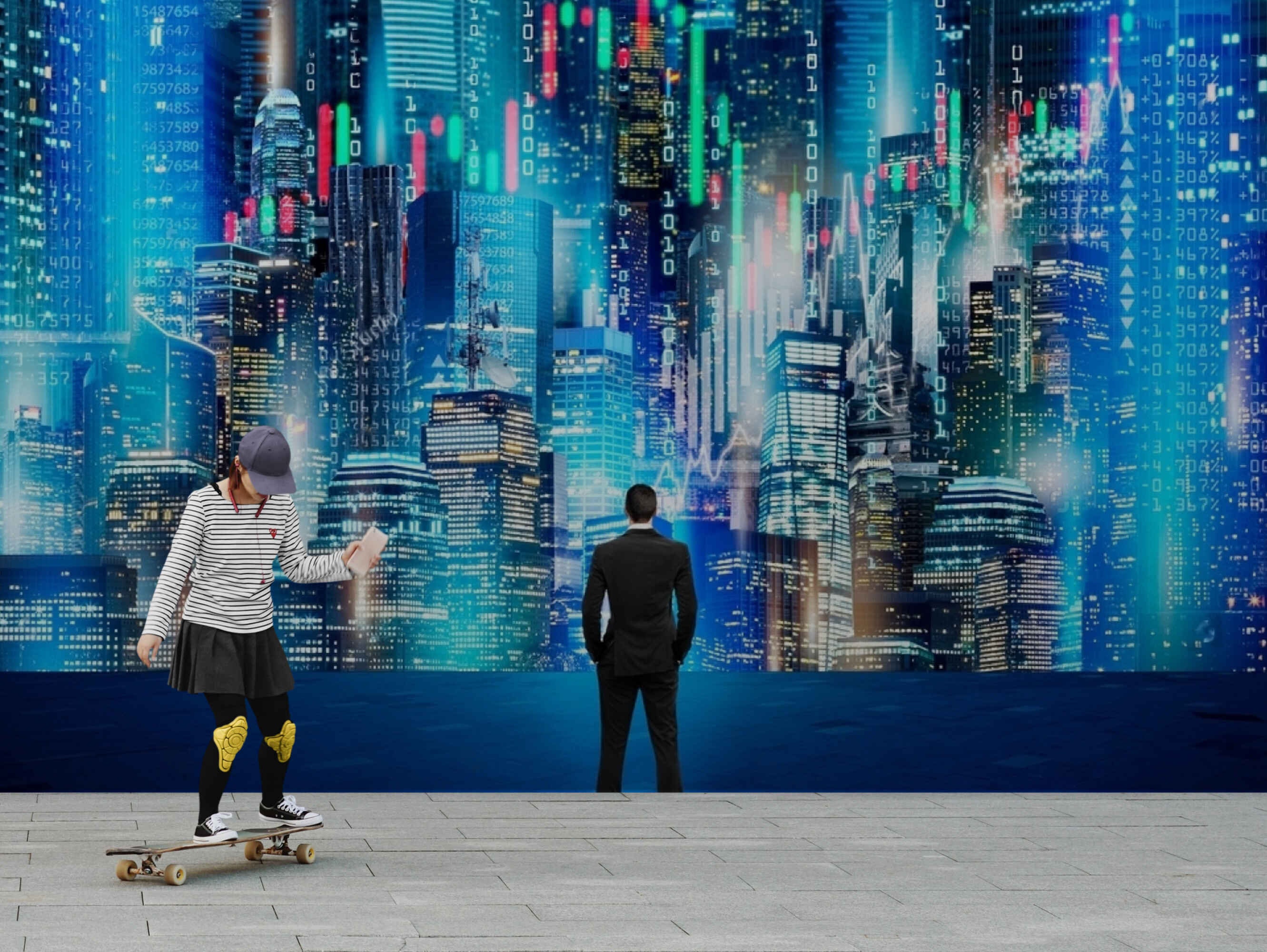 Executive Office Wallpaper Mural: Financial Data Cityscape Decor - Etsy