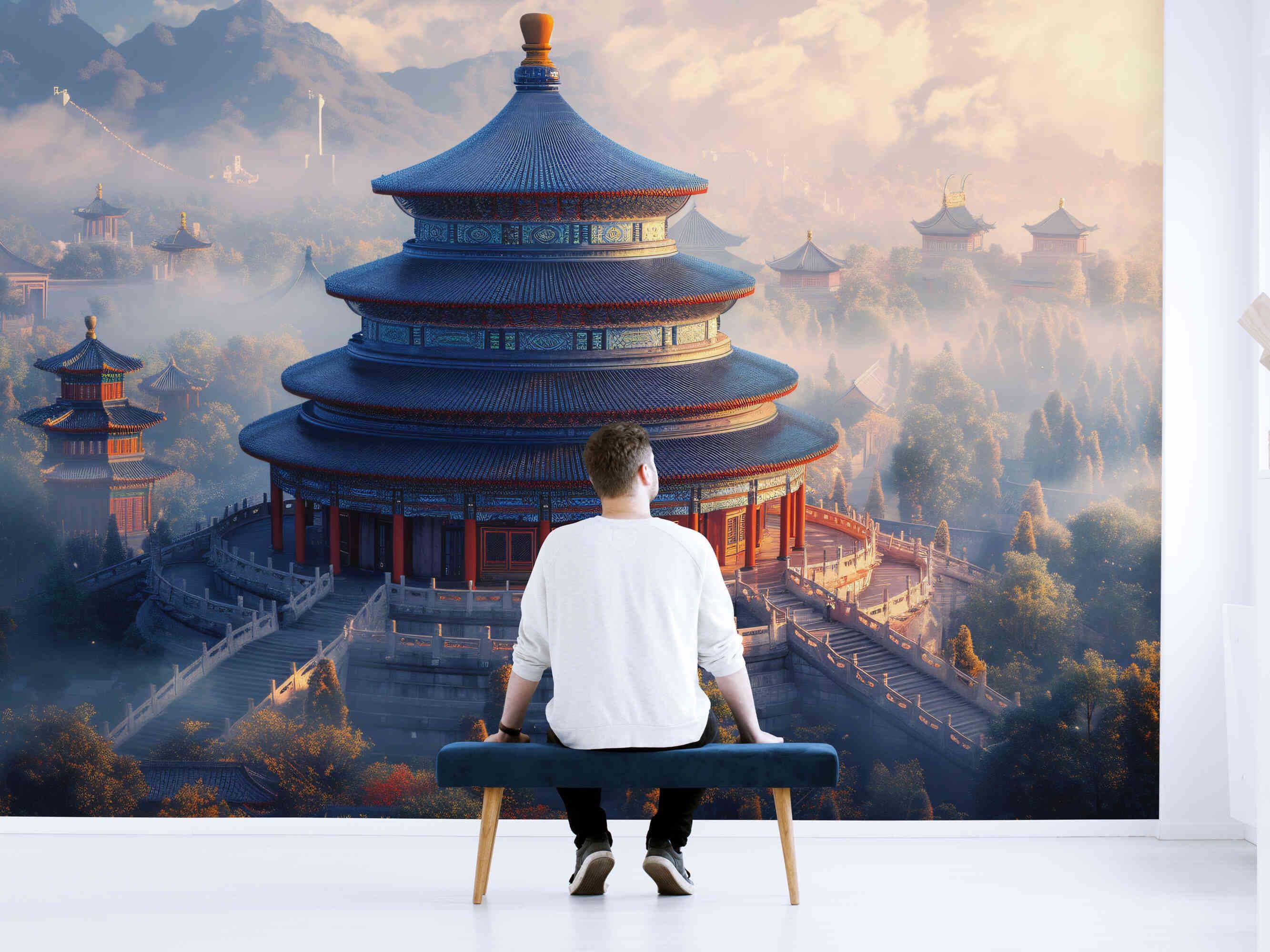Chinese Temple Wall Mural: Asian Zen Decor, Peel and Stick Wallpaper - Etsy