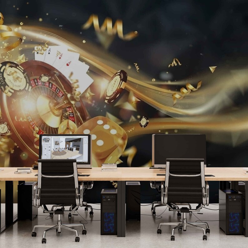 Buy Casino Wallpaper Mural: 3D Poker Art, Dice, Cards, Roulette Peel ...